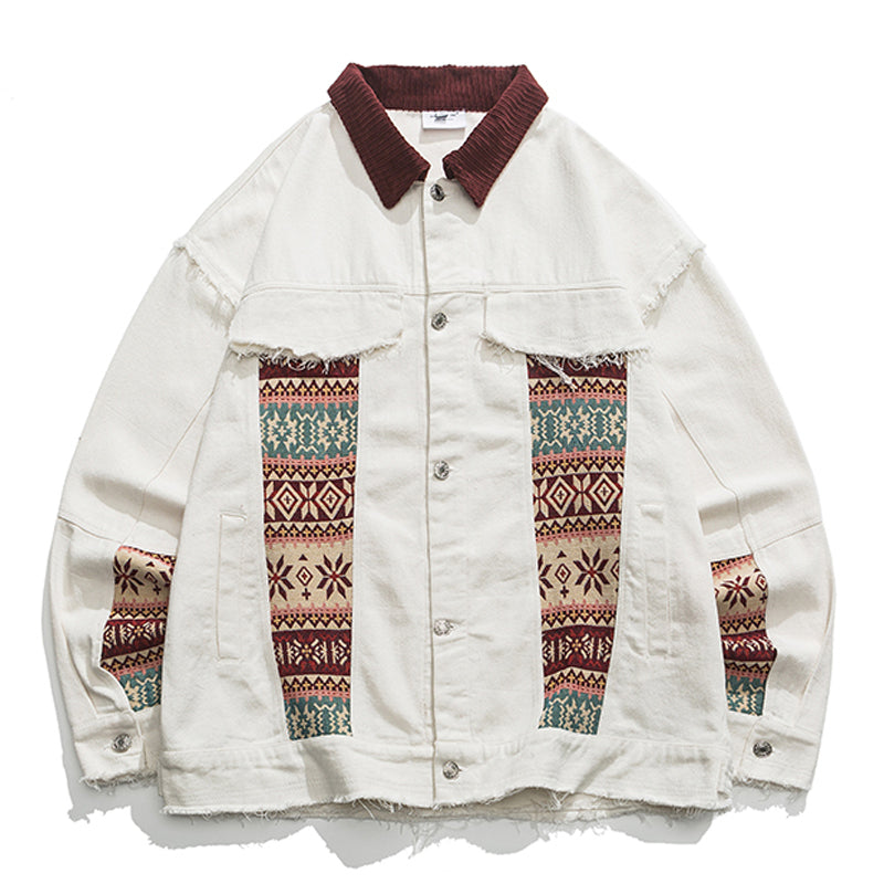 コーデュロイ襟 エスニック柄切替ジャケット – streofit